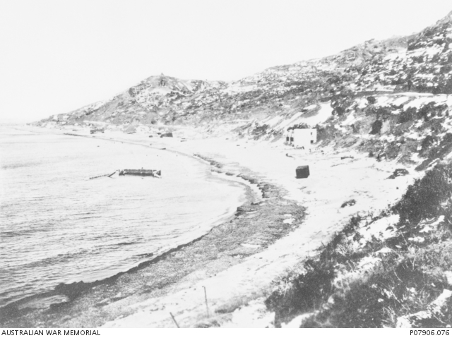 A view of Anzac Beach covered with snow. One of a series of photographs ...