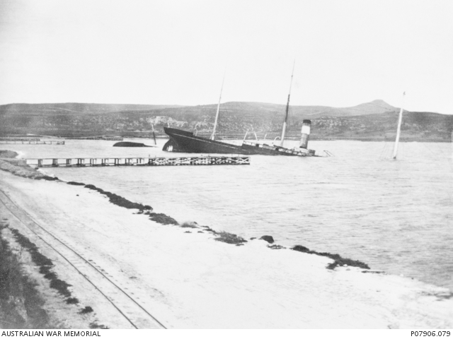 Turkish ships sunk by a British submarine, most probably the HMS E11 ...