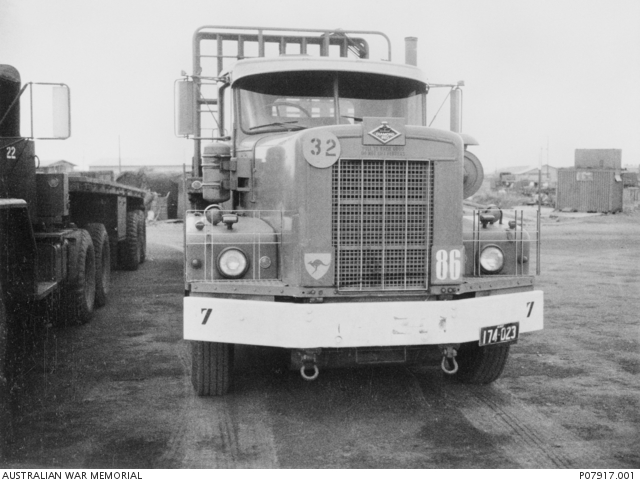 Front view of a Diamond Reo prime mover tractor used by the Australian ...