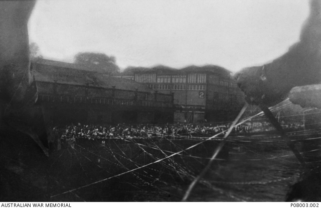 View from HMAT Persic of the crowds gathered to watch the embarkation ...