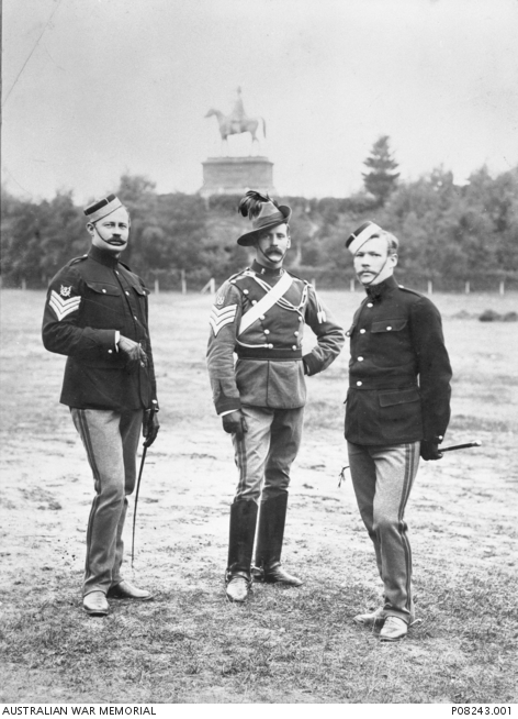 Outdoor portrait of three members of New South Wales Lancers ...