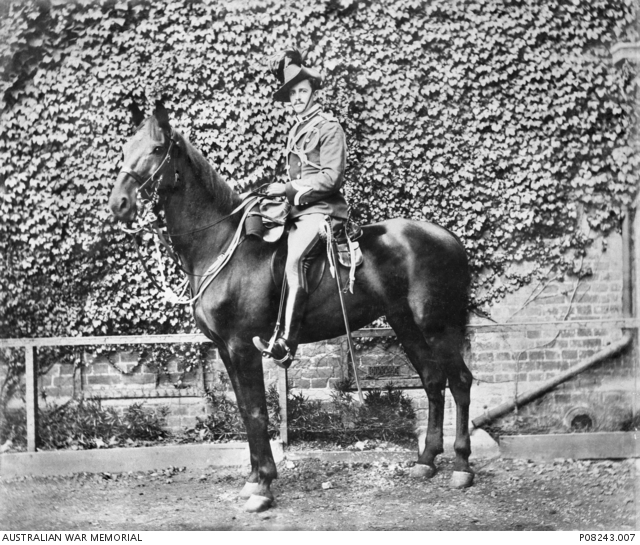 Portrait of member of the New South Wales Lancers on horseback . The ...