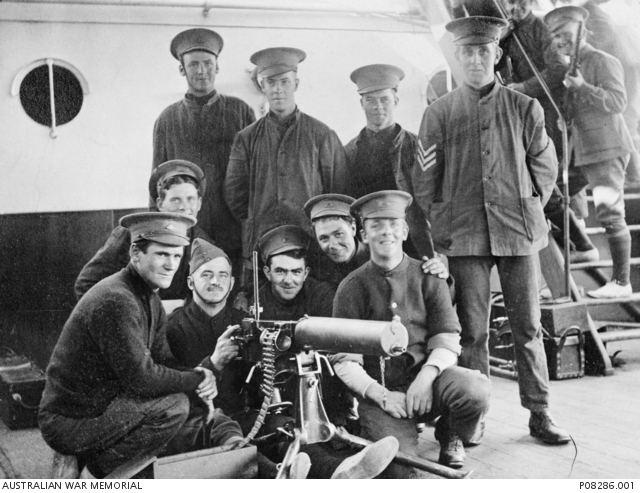 Machine Gun Squad of the 23rd Battalion aboard the troopship HMAT ...