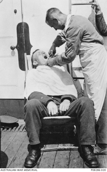 "Painless extractions" aboard the troopship HMAT Euripides (A14). The ...