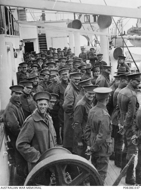 Medical inspection aboard the troopship HMAT Euripides (A14). The ...