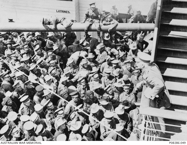 A lecture by the Colonel aboard the troopship HMAT Euripides (A14). The ...