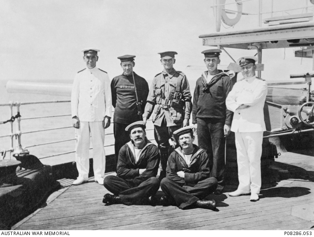Gun crew aboard the troopship HMAT Euripides (A14). The photograph was ...