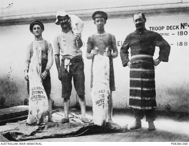 "Butcher's brigade" aboard the troopship HMAT Euripides (A14). The ...