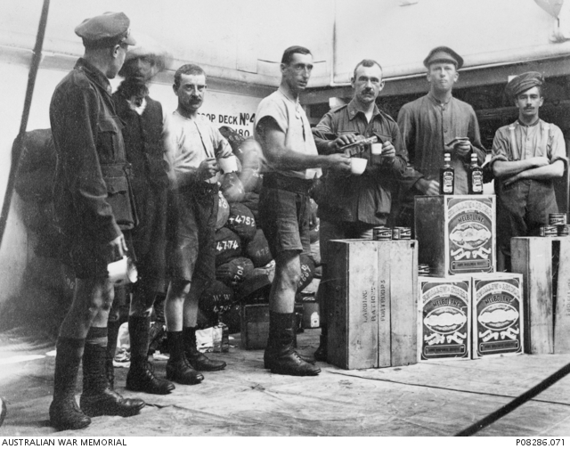 Rations for the troops aboard the troopship HMAT Euripides (A14). The ...