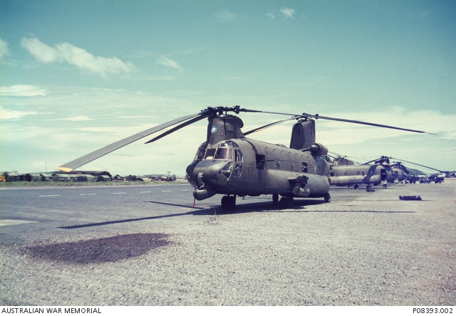 One of the CH-47 Chinook gun ships from the 53rd Aviation Detachment ...