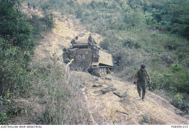 Mine sweeping around the vehicle, Armoured Personnel Carrier 20A, an ...