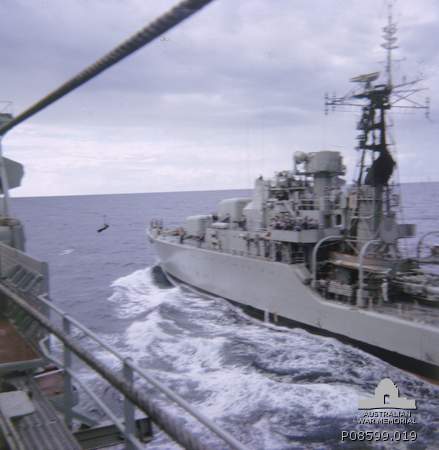 HMAS Vendetta providing escort protection to HMAS Vampire. Vampire had ...