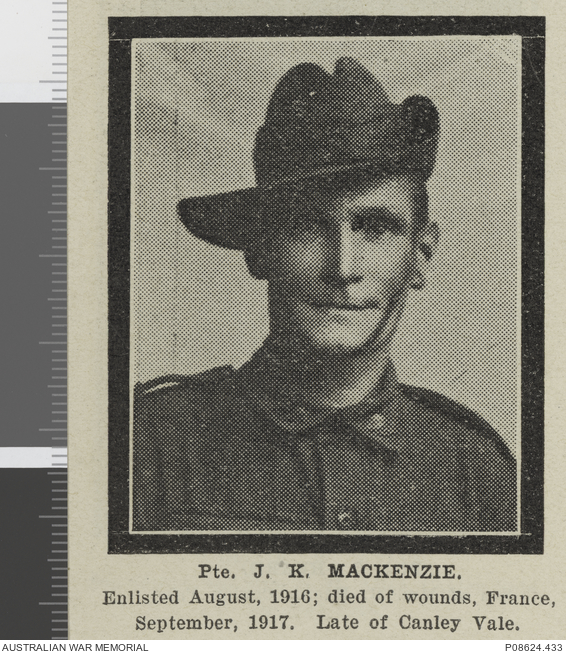 Studio portrait of 6789 Private (later Corporal) John Kenneth Mackenzie ...
