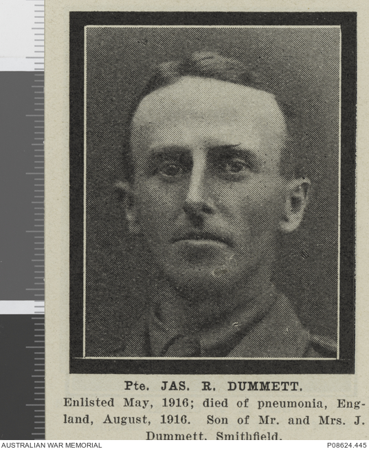 Studio portrait of 282 Private James Richard Dummett, 14th Company ...