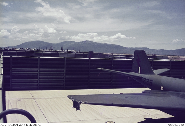 RAAF 2 Squadron Canberra bomber (A84-233) with view over wing at ...