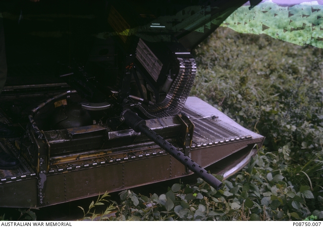 Armament in rear ramp of Chinook helicopter. From a collection of ...