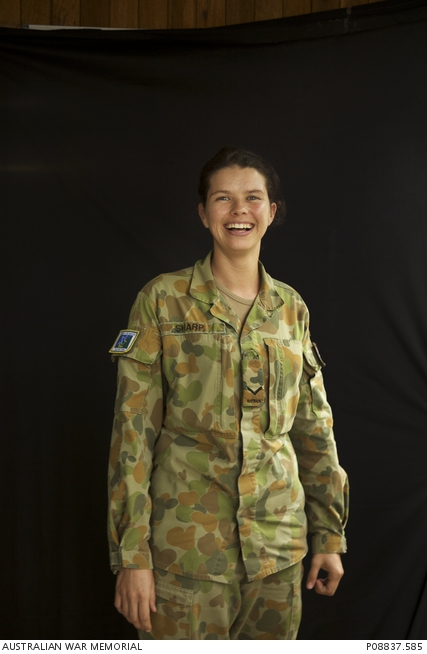 Portrait of Lance Corporal Karen Sharp, Postal Manager in the orderley ...