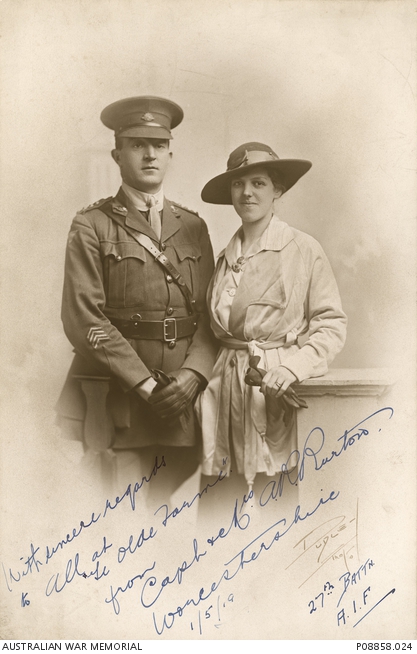 Wedding portrait of Captain (Capt) Arthur Roland Burton, 27th Battalion ...