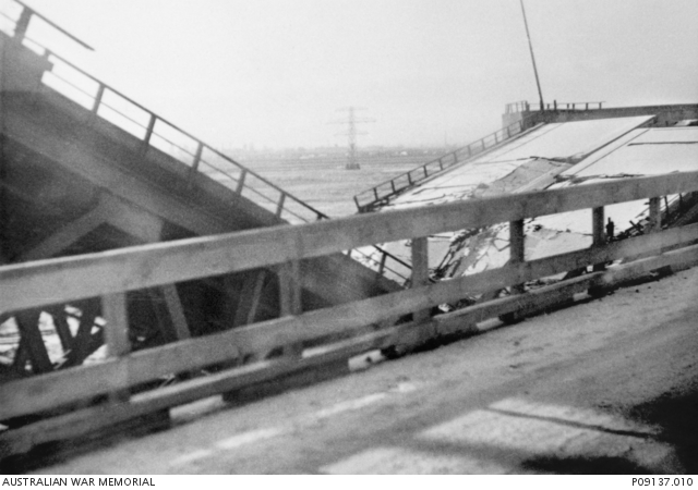 Bridges blown up during German retreat. Photographed by 61252 Leading ...