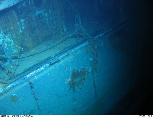 Dive 2 HMAS Sydney II Wreck Shell hits on stbd side abreast vegetable ...