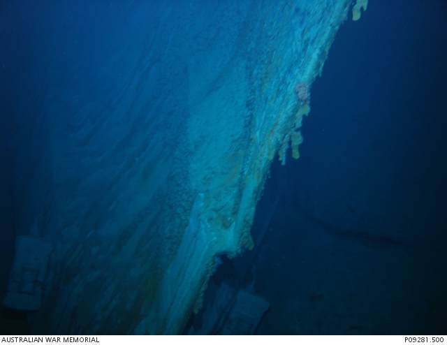 Dive 3 HMAS Sydney II Debris Field Stem of bow. Please note that the ...