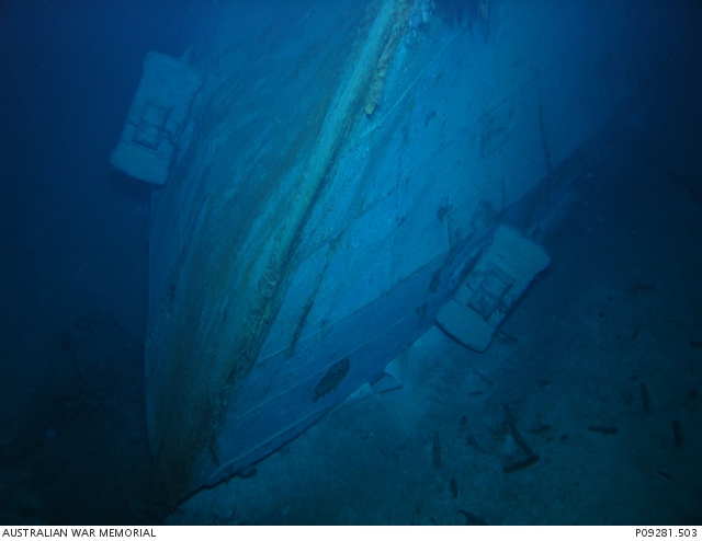 Dive 3 HMAS Sydney II Debris Field Stem of bow. Please note that the ...