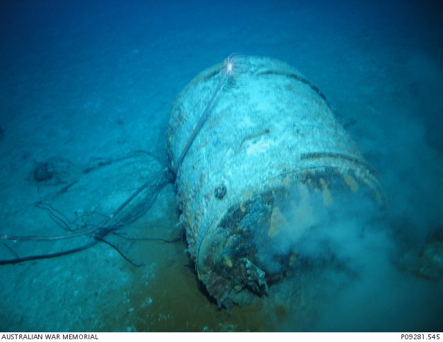 Dive 3 HMAS Sydney II Debris Field Aviation spirit tank from bow ...
