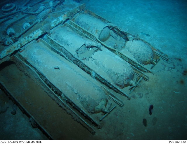 Dive 7 HMAS Sydney II Debris Field Torpedo tubes with three torpedoes ...