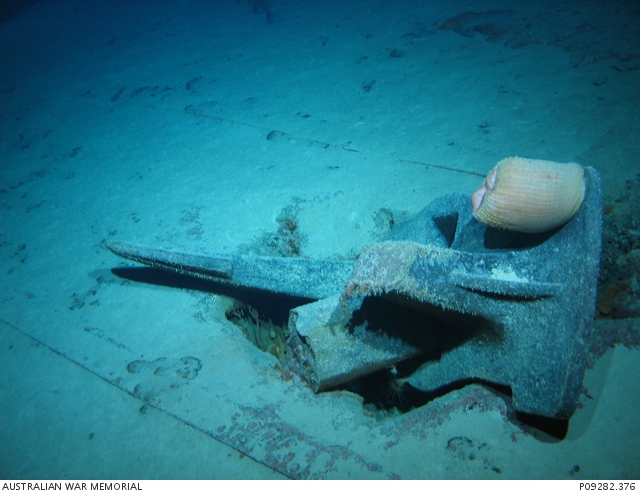 Dive 6 NSK Kormoran Debris Field #2 Stbd anchor embedded in steel plate ...