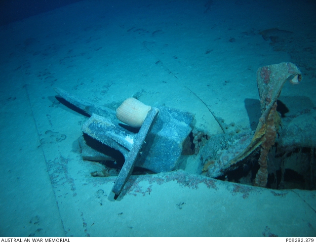 Dive 6 NSK Kormoran Debris Field #2 Stbd anchor embedded in steel plate ...
