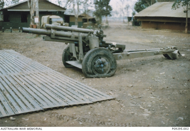 The 105mm M2A2 howitzer damaged by the attacks on Fire Support Base ...