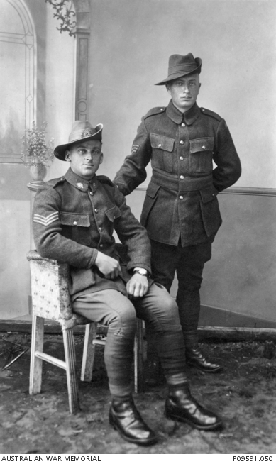 Studio portrait of two Australian sergeants, prisoners of war (POW ...