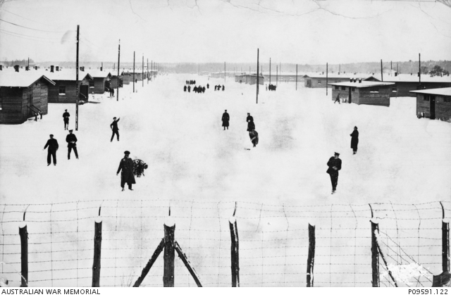Güstrow prisoner of war (POW) camp, Germany in the snow. Handwritten ...