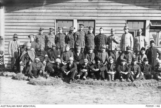 Outdoor group portrait of a large group of unidentified allied ...