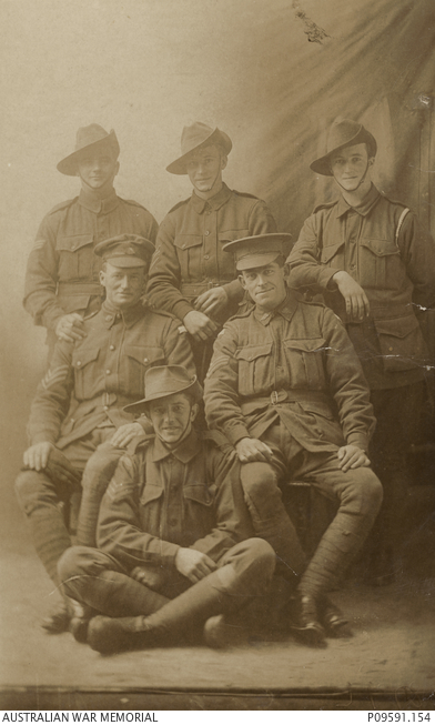 Studio portrait of six Australian soldiers. Identified standing in the ...