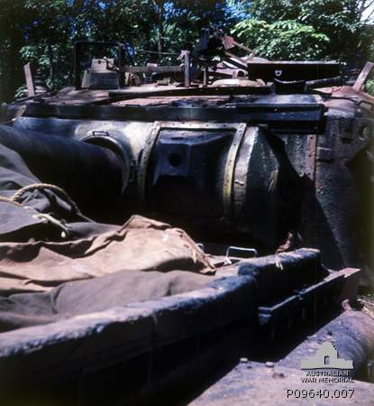 Centurion tank showing damage, possibly following the battle of Binh Ba ...