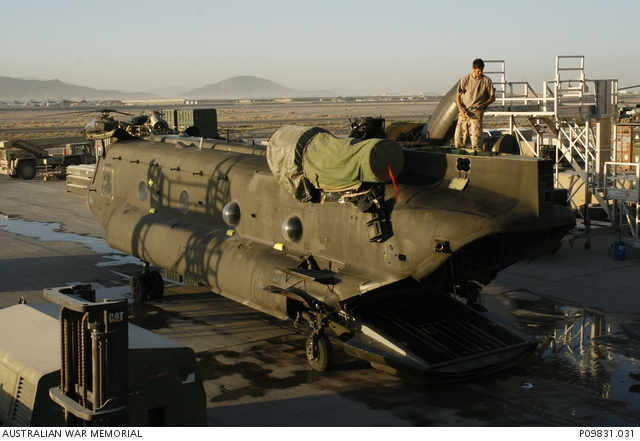 At the RWG (Rotary Wing Group) maintenance hanger at Kandahar airbase ...