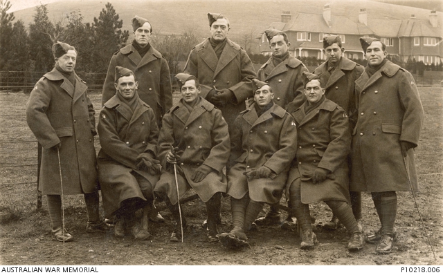 Outdoors portrait of a group of Australian Flying Corps (AFC) ground ...