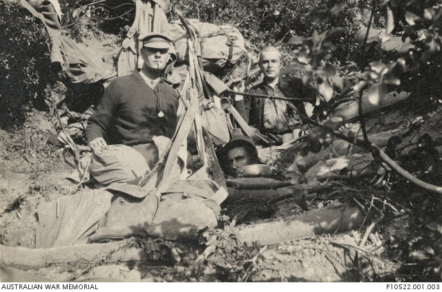 "Officers dugout 1st day on Anzac." Image from the collection of Major ...