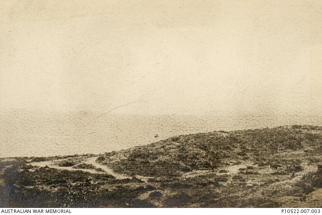 "Panorama of Anzac from Gunpit Gully showing Hell Spit and main road ...