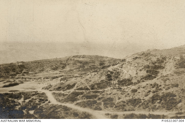 "Panorama of Anzac from Gunpit Gully showing Hell Spit and main road ...