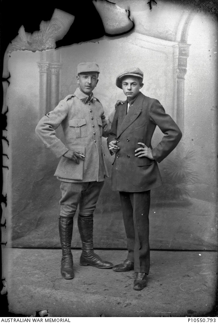 Portrait of an unidentified French soldier and a young man. From the ...