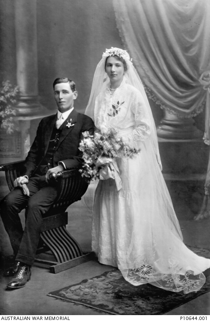 Studio wedding portrait of 5689 Private (Pte) William Herbert Rennick ...