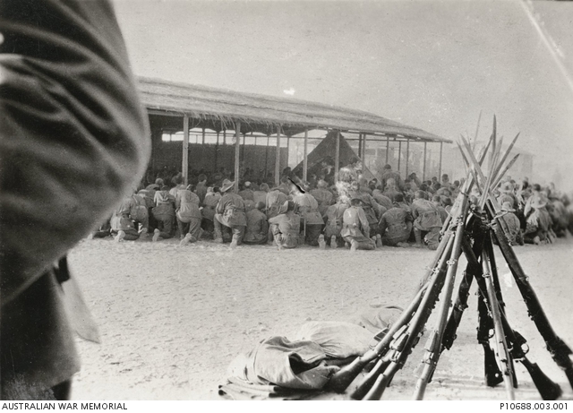Australian soldiers attending church parade at Tel El Kebir. A number ...