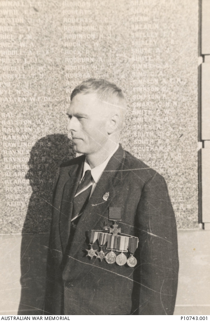 Informal portrait of Frank John Partridge VC at a commemorative service ...
