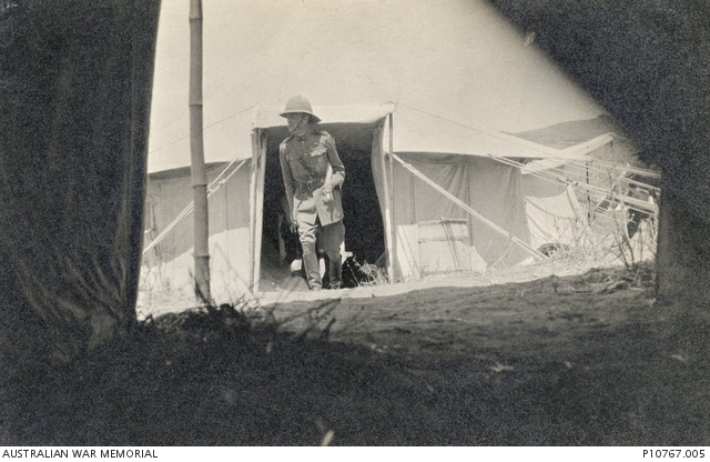 General Sir Ian Hamilton emerging from his Headquarters tent ...
