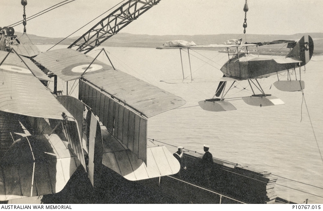 Sopwith Schneider seaplane, serial number 1579, being hoisted by the ...