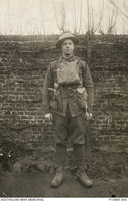 Outdoor portrait of 1010 Private (Pte) George Edgar Watkins, dressed ...