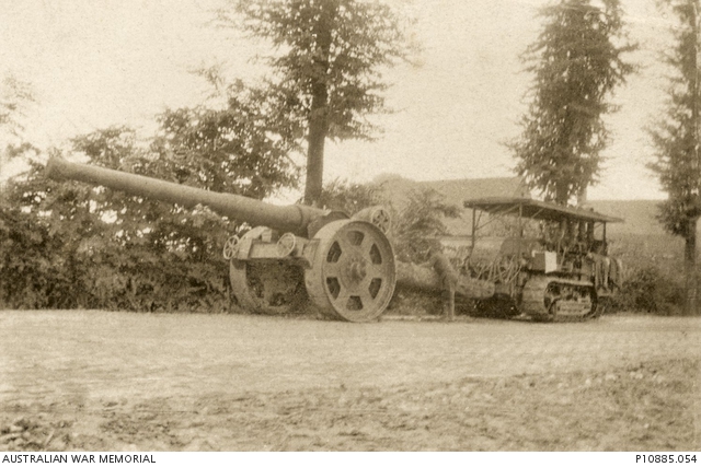 A 6 inch naval gun near Messines, the Western Front. An image from the ...