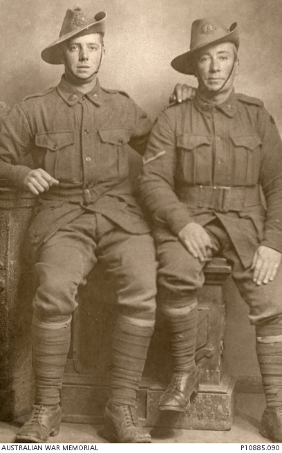Studio portrait of 1010 Sergeant George Edgar Watkins (left) with an ...